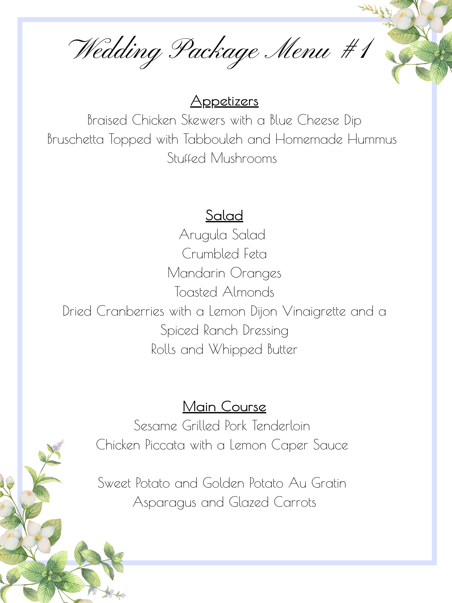Wedding Package Menu #1 – Step By Step Catering