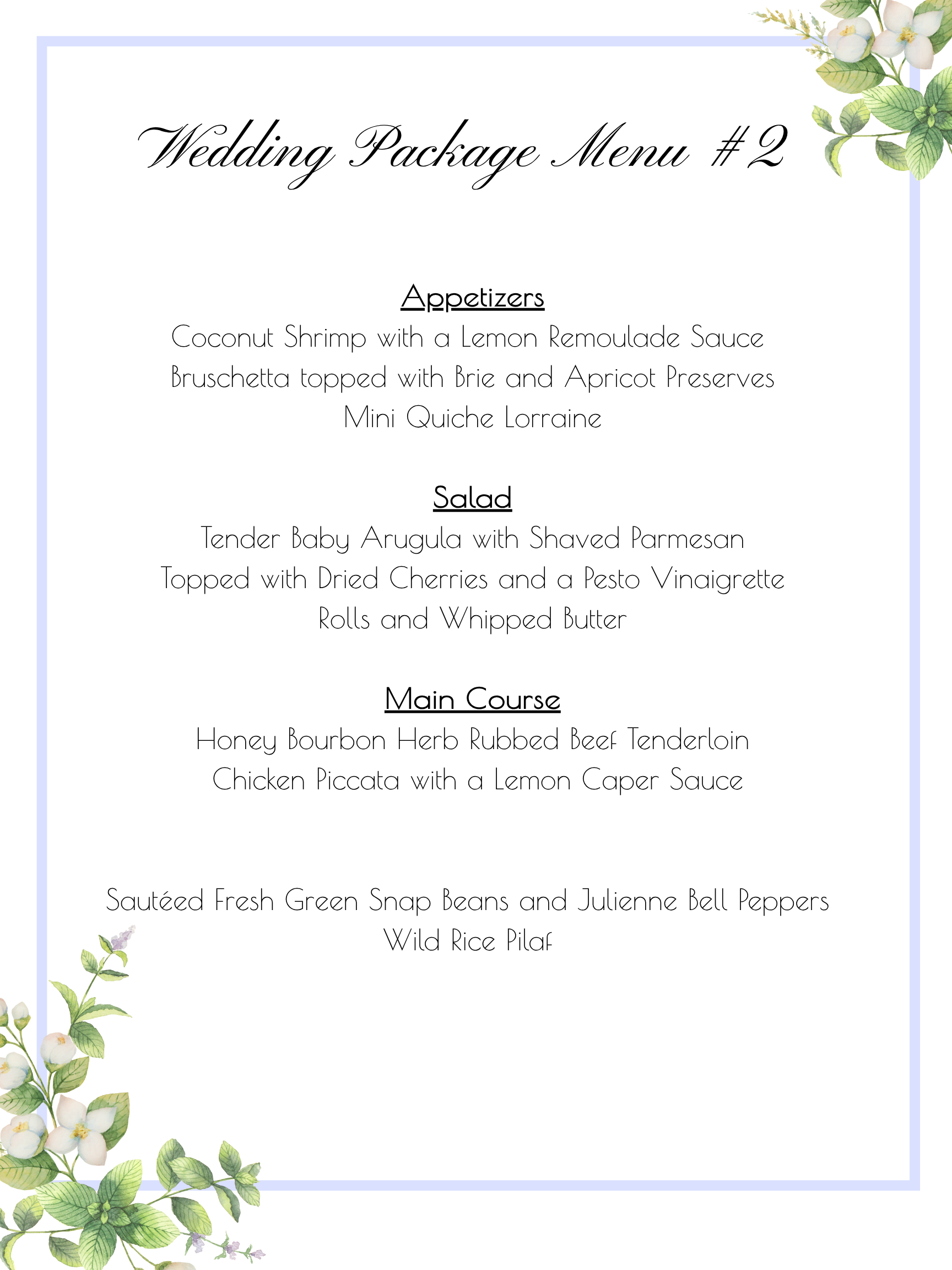 Wedding Package Menu #2 – Step By Step Catering